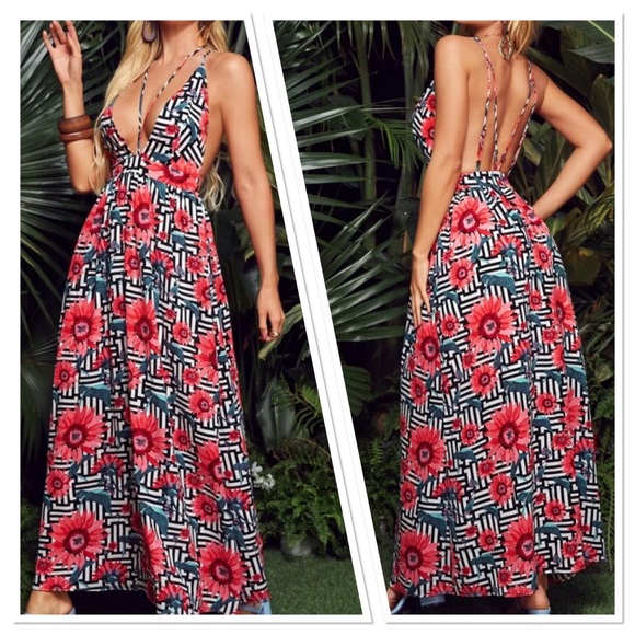 Dresses | New Plunging Front Open Back Maxi Dress | Poshmark